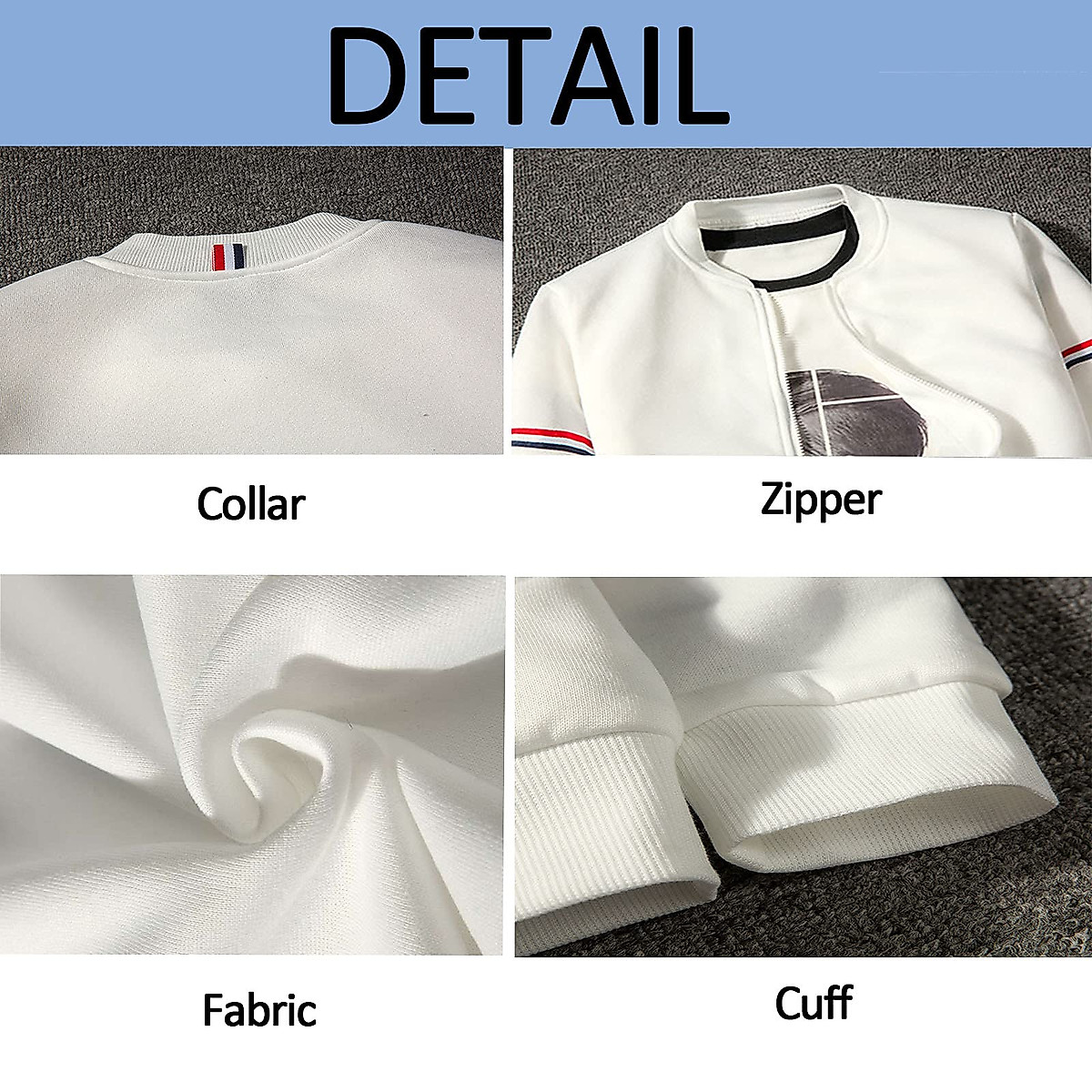 TUVEKE Men's Lightweight Jackets White Mens Bomber Jackets Spring Fall Full-Zip Polar Fleece Jacket Casual Outwear Coat XL