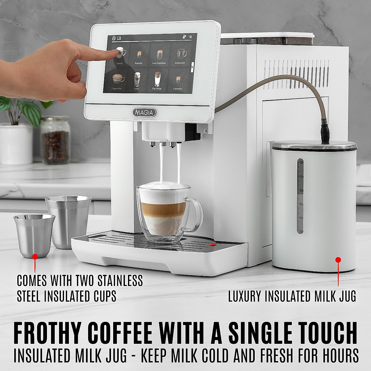 Zulay Magia Super Automatic Coffee Espresso Machine - Frother Handheld Foam Maker for Lattes - Espresso Coffee Maker With Easy To Use 7” Touch Screen & Executive Milk Frother with Stand