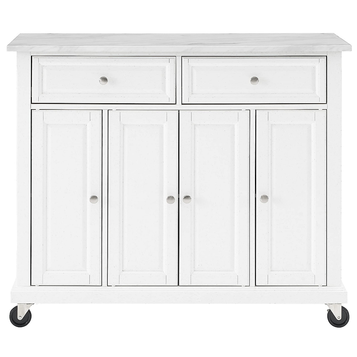Crosley Furniture Avery Rolling Kitchen Island Storage Cart with Shelves, Microwave Stand, Coffee Bar, Distressed White