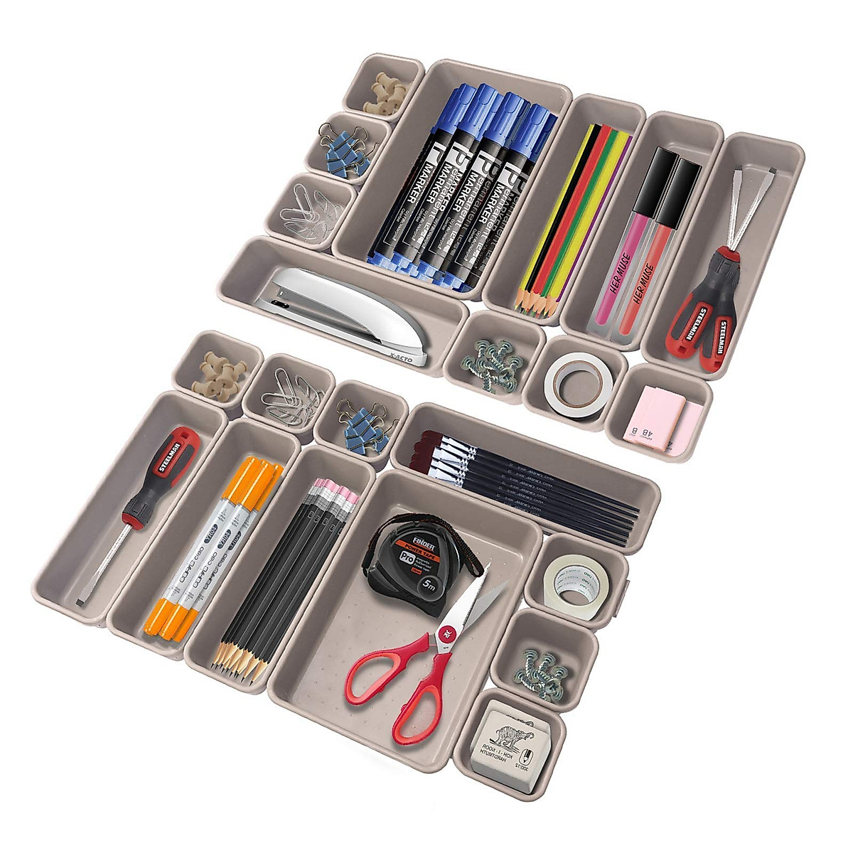 KeFanta 22 Pack Desk Drawer Organizers,Interlocking Junk Drawer Organizers and Storage with 3 Sizes,Desk Drawer Tray Organizer for Office,Bathroom,Kitchen,Makeup(Grey)