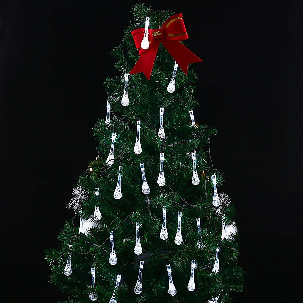 Solar String Lights, 22.9ft 50 Advanced Waterproof Water Drop Mode LED Solar Fairy Lights, Outdoor Saint Valentine's Day Lights for Patio, Lawn, Home, Garden, Wedding, Party Decorations