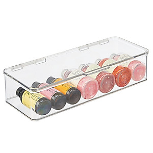mDesign Long Plastic Kitchen Pantry/Fridge Storage Organizer Box Containers with Hinge Lid for Shelves or Cabinets, Holds Food, Snacks, Seasoning, Condiments, Flatware, Utensils, 2 Pack, Clear