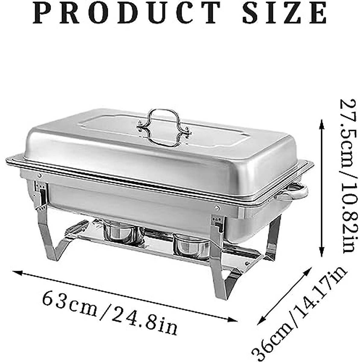 6L Stainless Steel Chafing Dish, for Catering Kitchen Buffet Food Warmer Tray Dining, with Lid & Food Pan & Fuel Holders Frame