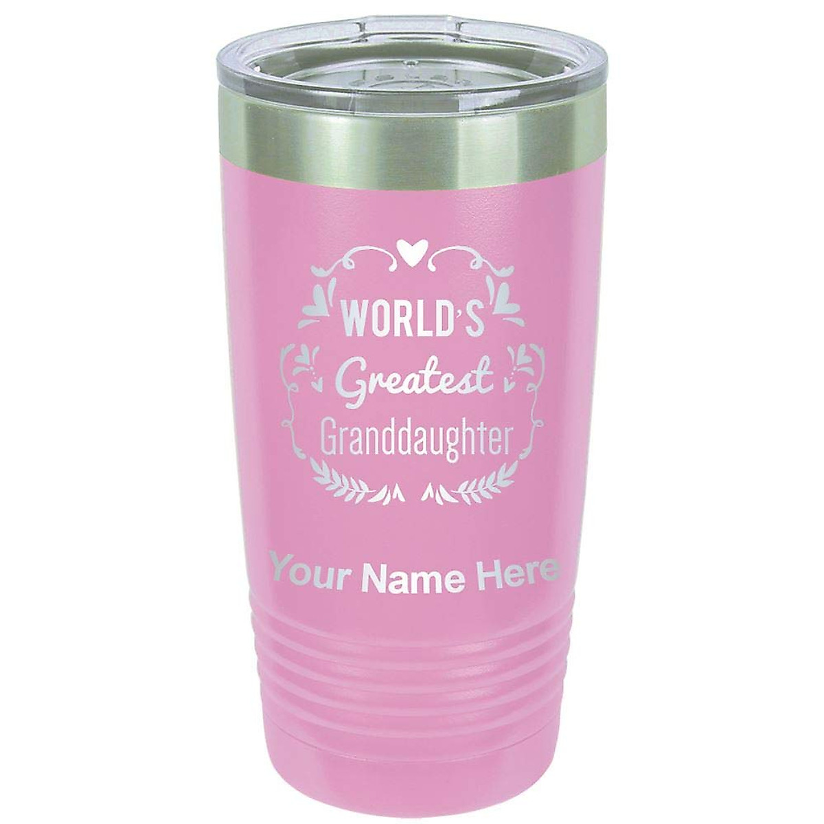 LaserGram 20oz Vacuum Insulated Tumbler Mug, World's Greatest Granddaughter, Personalized Engraving Included (Light Purple)