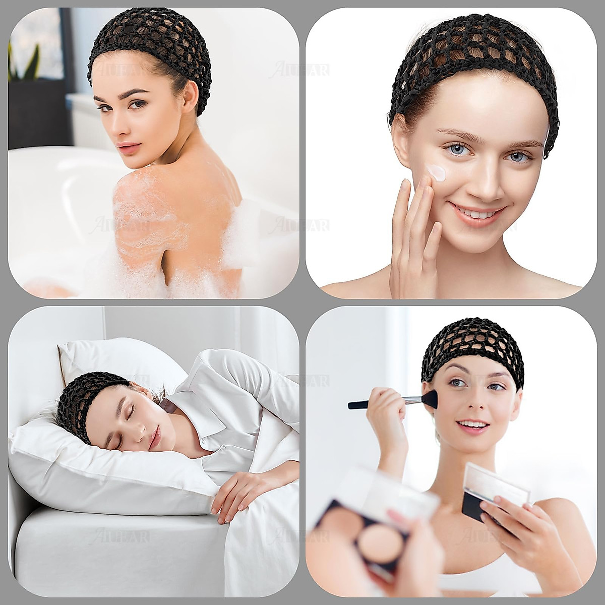 AUEAR, Hair Nets Cap Sleeping Hairnet Snoods Wrap Bonnets Long Straight Curl Wig Head Protector Mesh Wrapping Crochet Wave Cook Hats Bun Lift Strap Weaving Sew For Women Ballet (5 Pack, Multi)