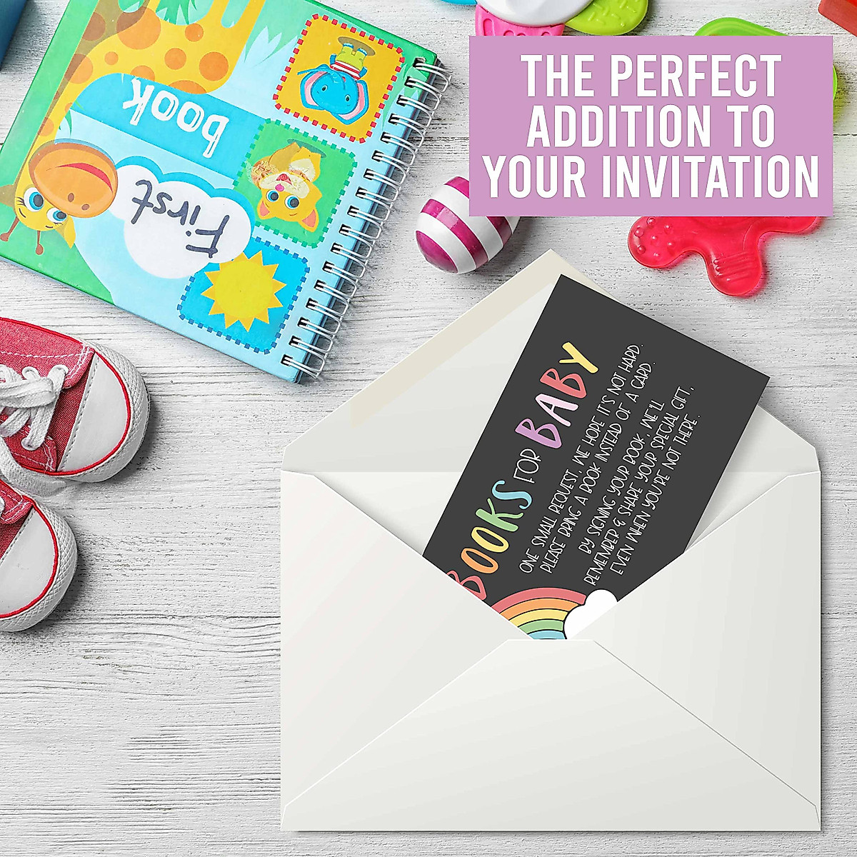 25 Books For Baby Shower Request Cards - Rainbow Baby Shower Invitation Inserts, Book Request Baby Shower Guest Book Alternative, Bring A Book Instead Of A Card, Baby Shower Book Request