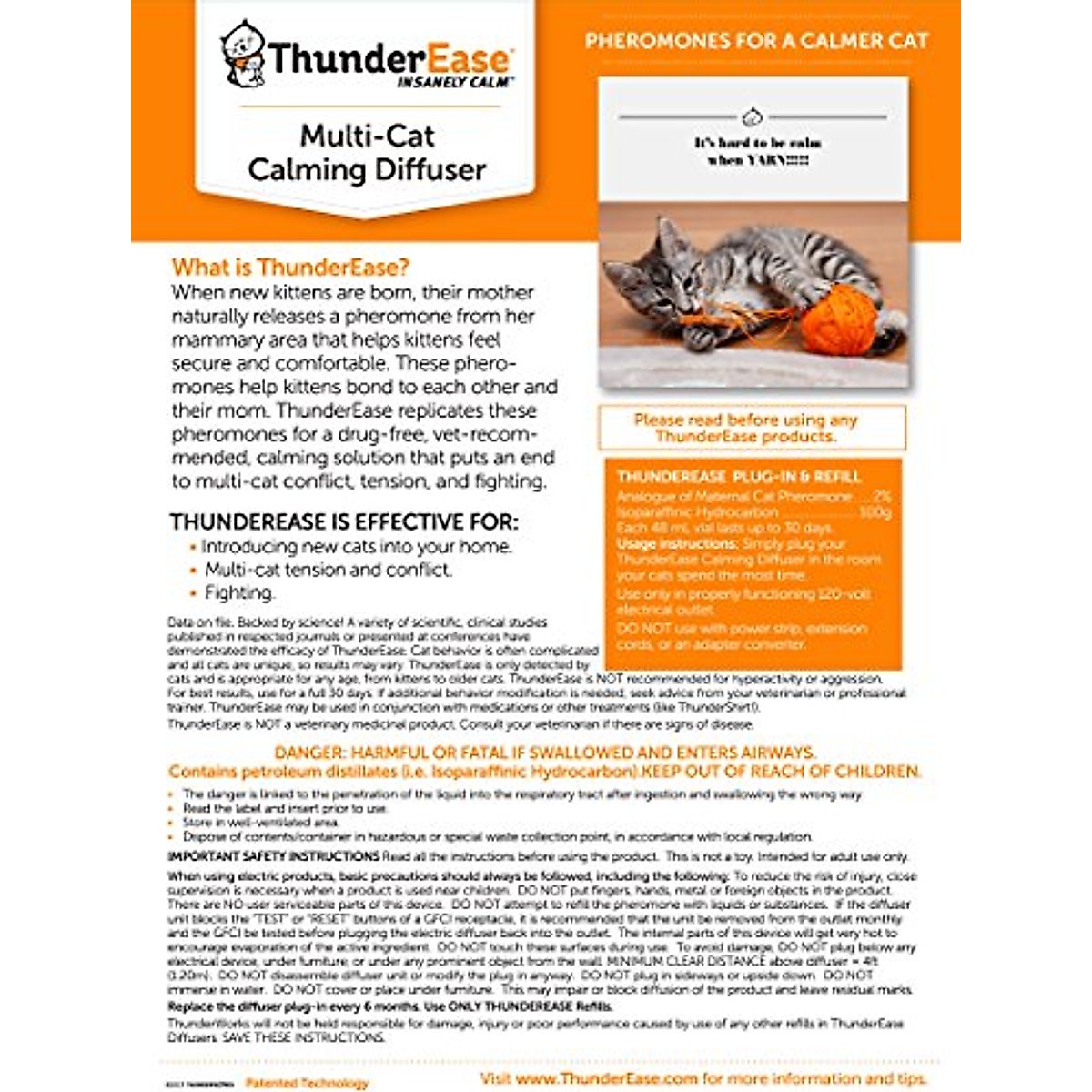 ThunderEase Multicat Calming Pheromone Diffuser Kit | Powered by FELIWAY | Reduce Cat Conflict, Tension and Fighting (30 Day Supply)