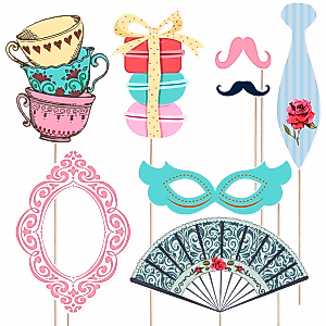 LUOEM Tea Party Photo Booth Props Funny Tea Party Supplies for Wedding Bachelorette Engagement Birthday Bridal Shower Christmas Party Decorations (30 Pack)