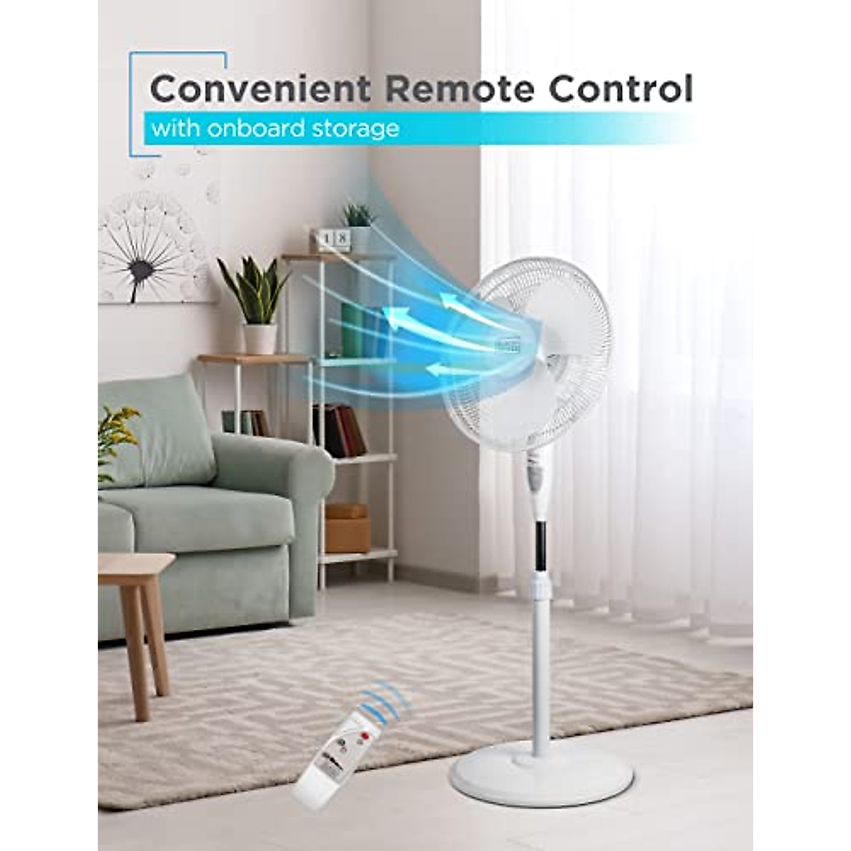 BLACK+DECKER 16" Stand Fan with Remote, White