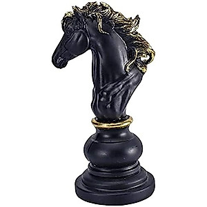 Chess King Queen Knight Statue Chess Pieces Chess Game Knight Sculpture Collectible Figurine for Home House Office Table Decor - Black, Horse