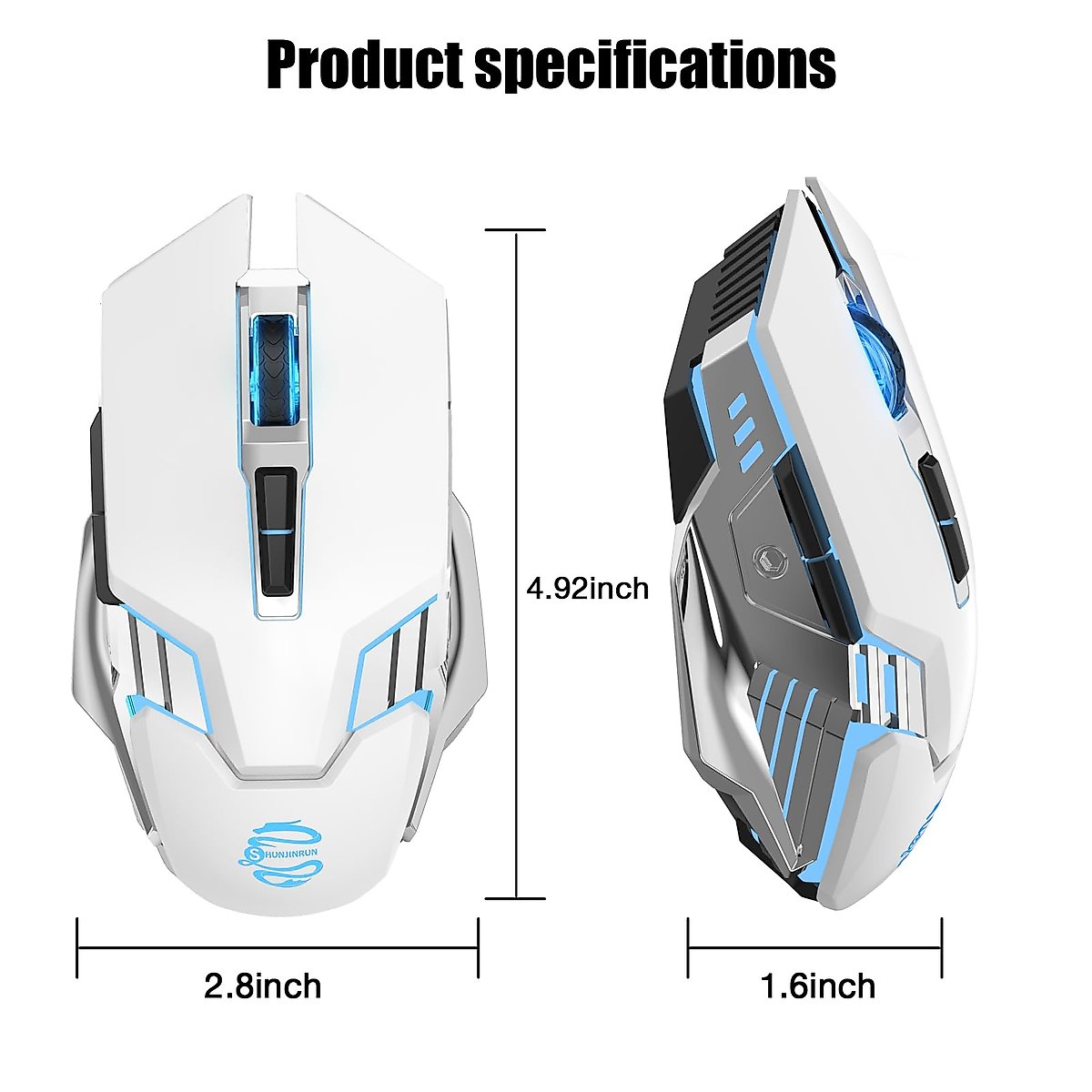 White Wireless Gaming Mouse Bluetooth Mouse with 3-Modes(BT5.0+BT3.0+2.4GHz), Rechargeable, RGB Backlit, Silent Click Computer Mouse for Laptop, PC, Macbook, iPad, Tablet, Chromebook, Games, Office