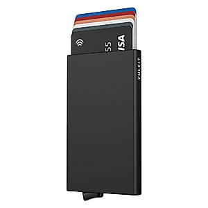 VULKIT Pop Up Wallet, Slim Minimalist Credit Card Holder For Men and Women RFID Blocking Mini Metal Case Black