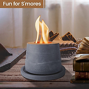 Kante 5.1 in. W Small Cake Portable Concrete Rubbing Alcohol Tabletop Fire Pit with Metal Extinguisher and 6 in. Dark Gray Base, Ethanol Fireplace, Indoor Outdoor Décor, Table Top Fire Pit Bowl Pot