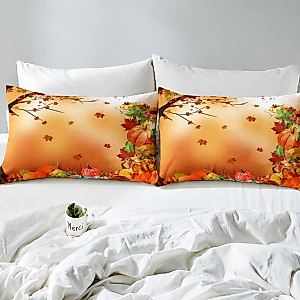 Fall Pumpkin Bedding Duvet Cover Set Halloween Themed Bedding Set Boys Girls Maple Leaves Decor Comforter Cover Set Microfiber Pumpkin Festival Bedspread Cover Bedroom Bedclothes King Size