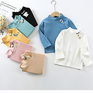 Boys Girls Thermal T-Shirt Half Collar Underwear 2-Pack Basic Soft Tops Unisex Warm Undershirts Tees Black+White 9-10Years