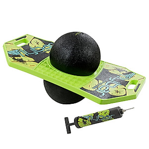 Flybar Pogo Trick Ball for Kids, Trick Bounce Board for Boys and Girls Ages 6+, Up to 160 lbs, Includes Pump, Easy to Carry Handle, Durable Plastic Deck Indoor, Outdoor Toy Pogo Jumper (Green Mean)