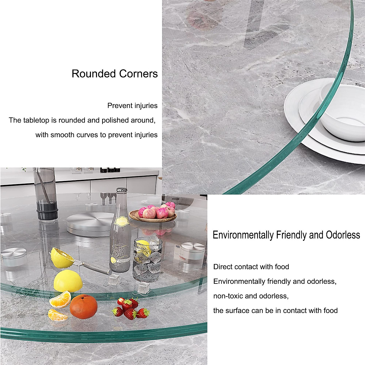 Tempered Glass Lazy Susan Turntable For Dining Table,Transparent Rotating Tray With Silent Bearing Centerpieces,Silent/Smooth/Not Easy to Dump,Easy To Share All Food,for Coffee Table,Home & Office Use