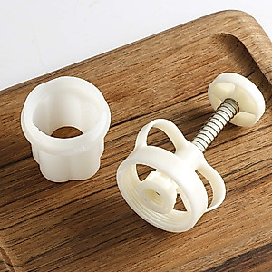 Dltsli Moon Cake Mold Chinese Mid-Autumn Festival Cookie Stamp Set, Thickness Adjustable 50g 6 Stamps Mooncake Shortbread Press DIY Decoration Hand Cutter Cake Polvoron Mold