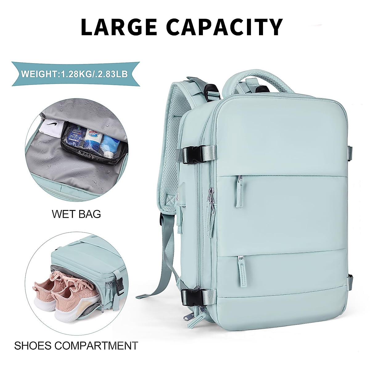 coowoz Large Travel Backpack Women, Carry On Backpack,Hiking Backpack Waterproof Outdoor Sports Rucksack Casual Daypack School Bag Fit 15.6 Inch Laptop with USB Charging Port Shoes Compartment