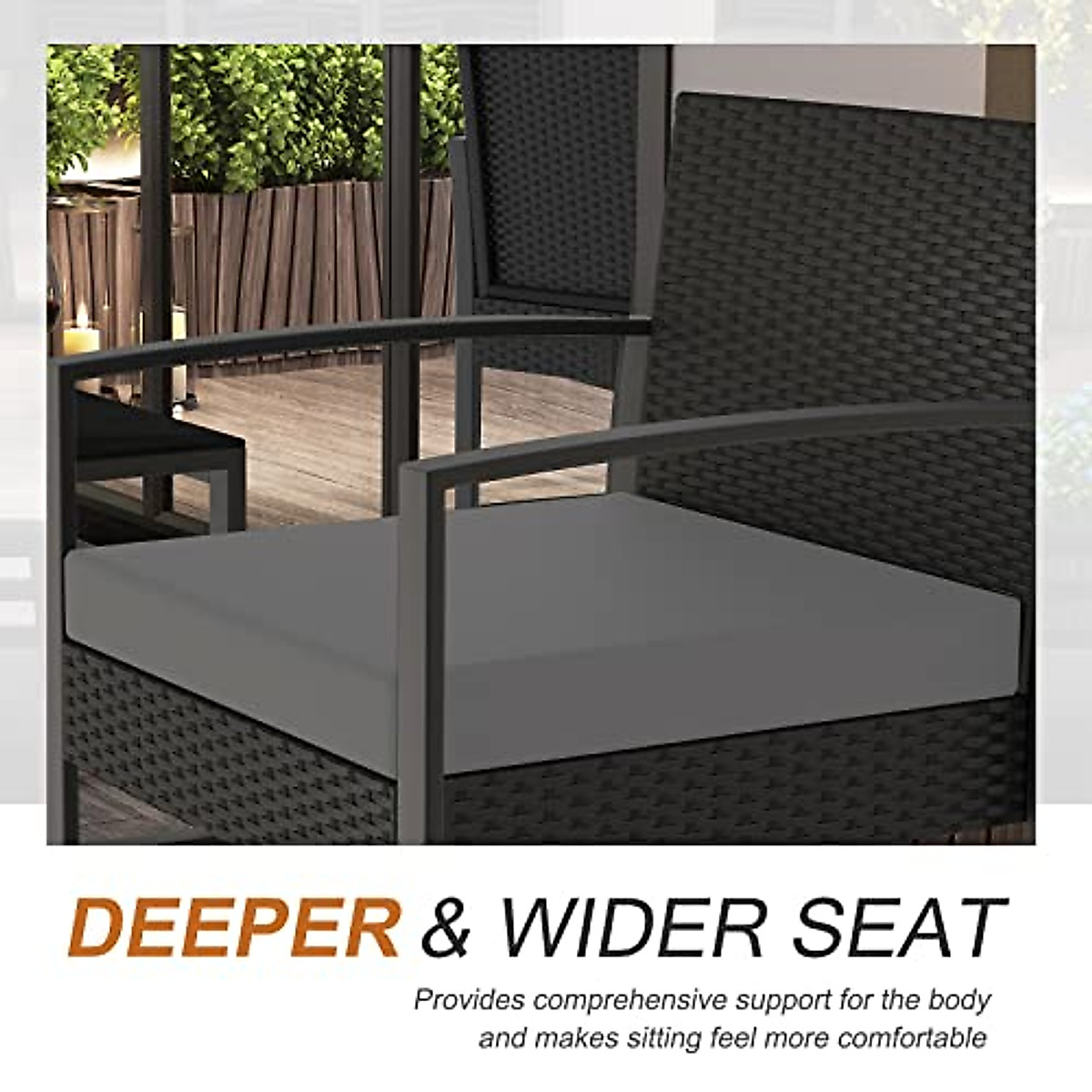 KHOLH 3 Pieces Patio Furniture Set Modern Bistro Set Outdoor Rattan Porch Chair Conversation Sets with Coffee Table