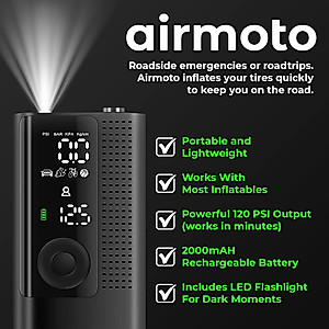 Airmoto Tire Inflator Portable Air Compressor - 3pack - Air Pump for Car Tires with Tire Pressure Gauge (120 PSI) - One Click Smart Pump Tire Inflator for Car, Motorcycle, Bicycle and More