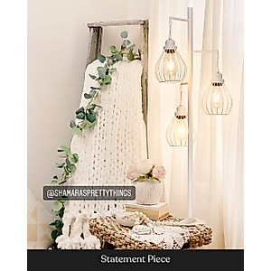 Brightech Teardrop LED Floor Lamp – Tree Standing Lamp with 3 Elegant Cage Heads & Edison Bulbs – Standing Lamp for Living Rooms & Offices – Tall Standing Lamp Ideal for Bedroom Reading – Alpine White