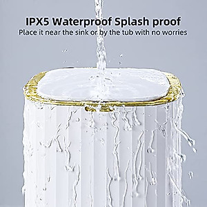 MOPALL 3.5 Gallon Automatic Trash Can,Waterproof Slim Touchless Bathroom Garbage Can with a Lid(White with Gold Trim)