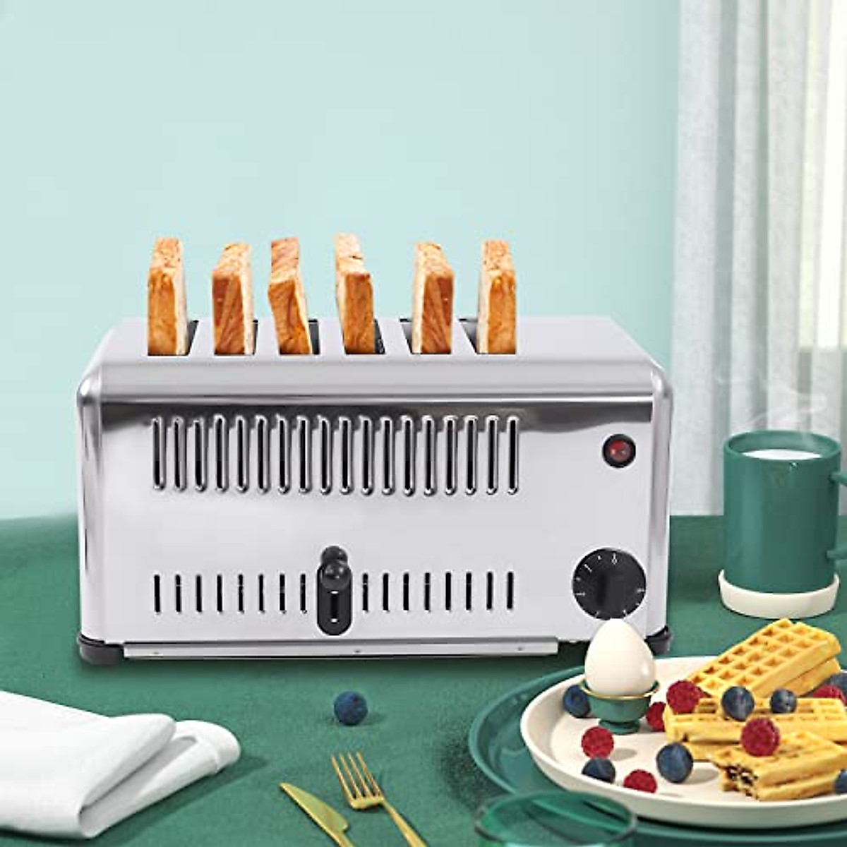 Commercial Toaster, 6 Slices Commercial Pop-Up Electric Toaster Stainless Steel Toaster Restaurant (6Slice Popup)