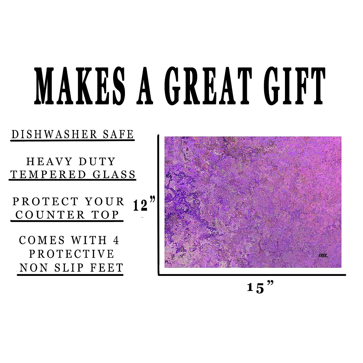 Purple Multicolored Pattern Textured Marble Art Kitchen Glass Cutting Board Modern Decorative Gift Abstract Wavy Contrast Design