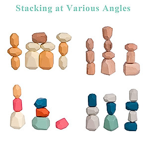 FIMIJORY 36 PCs Kids Balancing Stones,Wood Building Blocks, Sorting Stacking Rocks, Educational Preschool Learning Toys, Lightweight Puzzle Set, Sorting Toys for Kids 3+