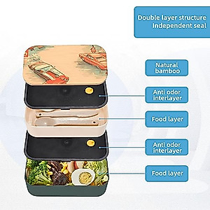Poster Car Adult Lunch Box, Bento Box, With Cutlery Set Of 3, 2 Compartments, Rectangular, Lunch Box For Adults