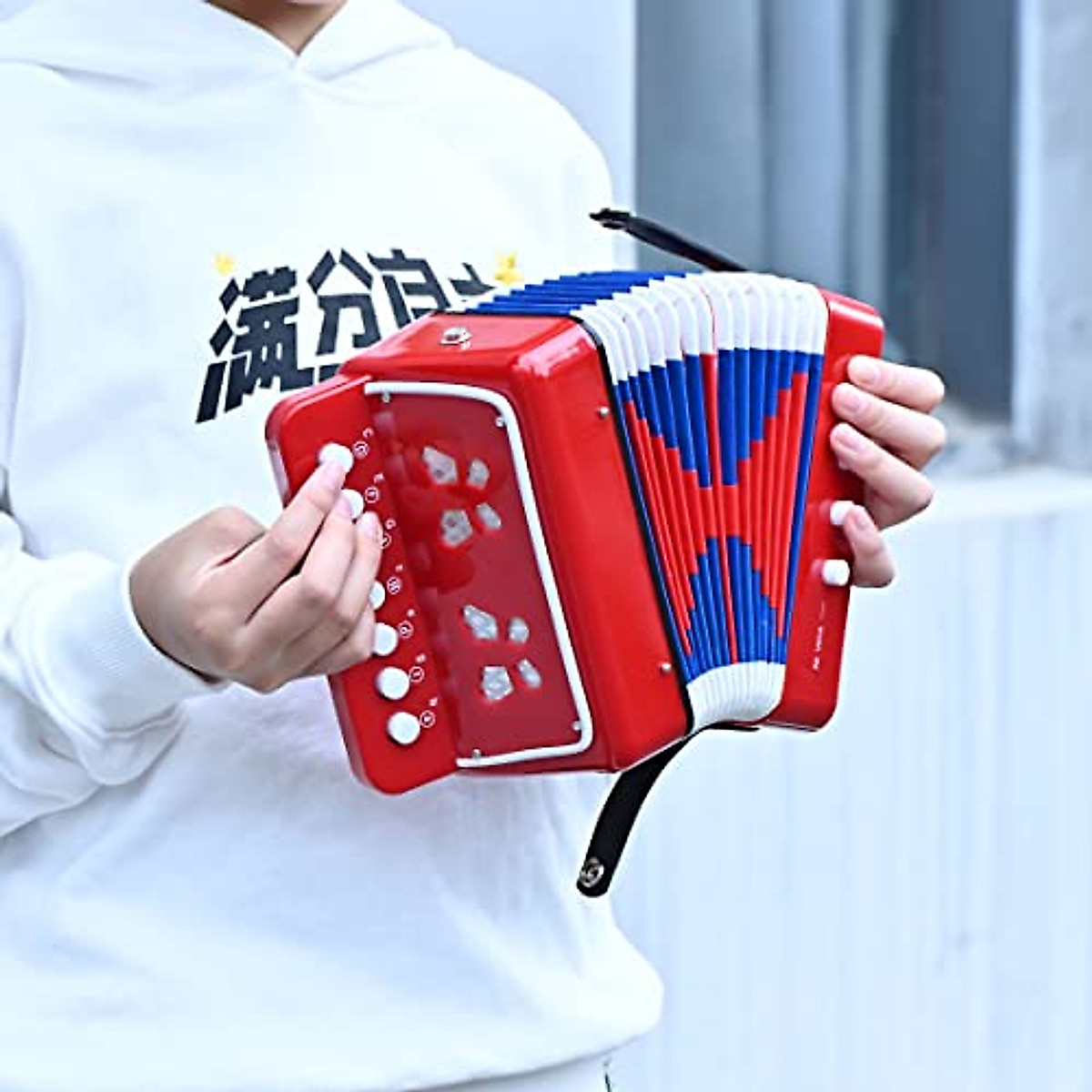 Mini Accordion 10 keys Button Kids Accordian,Musical Instrument,Accordions for Beginners (Red)