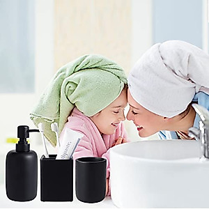 Resin Matte Black Bathroom Accessory Set of 5, Lotion Soap Dispenser, Bathroom Organizer Accessories, Toothbrush Holder, Self Draining Soap Hoder and Bathroom Tumbler for Modern Home Decor