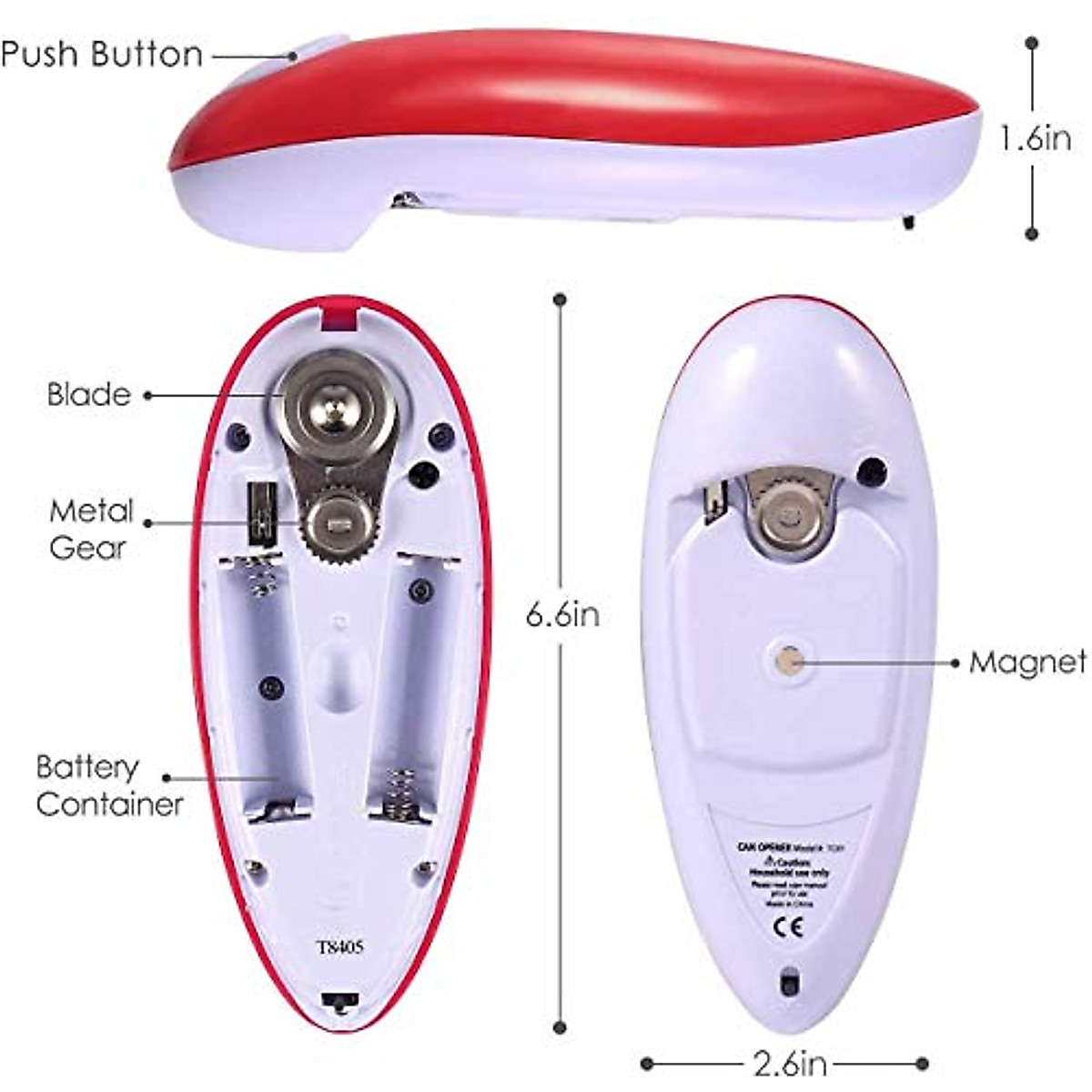 FlyBanbooElectric Can Opener, Restaurant can Opener, Smooth Edge Automatic Electric Can Opener Chef's Best Choice, Best Kitchen Gadget for Arthritis, Red, A239