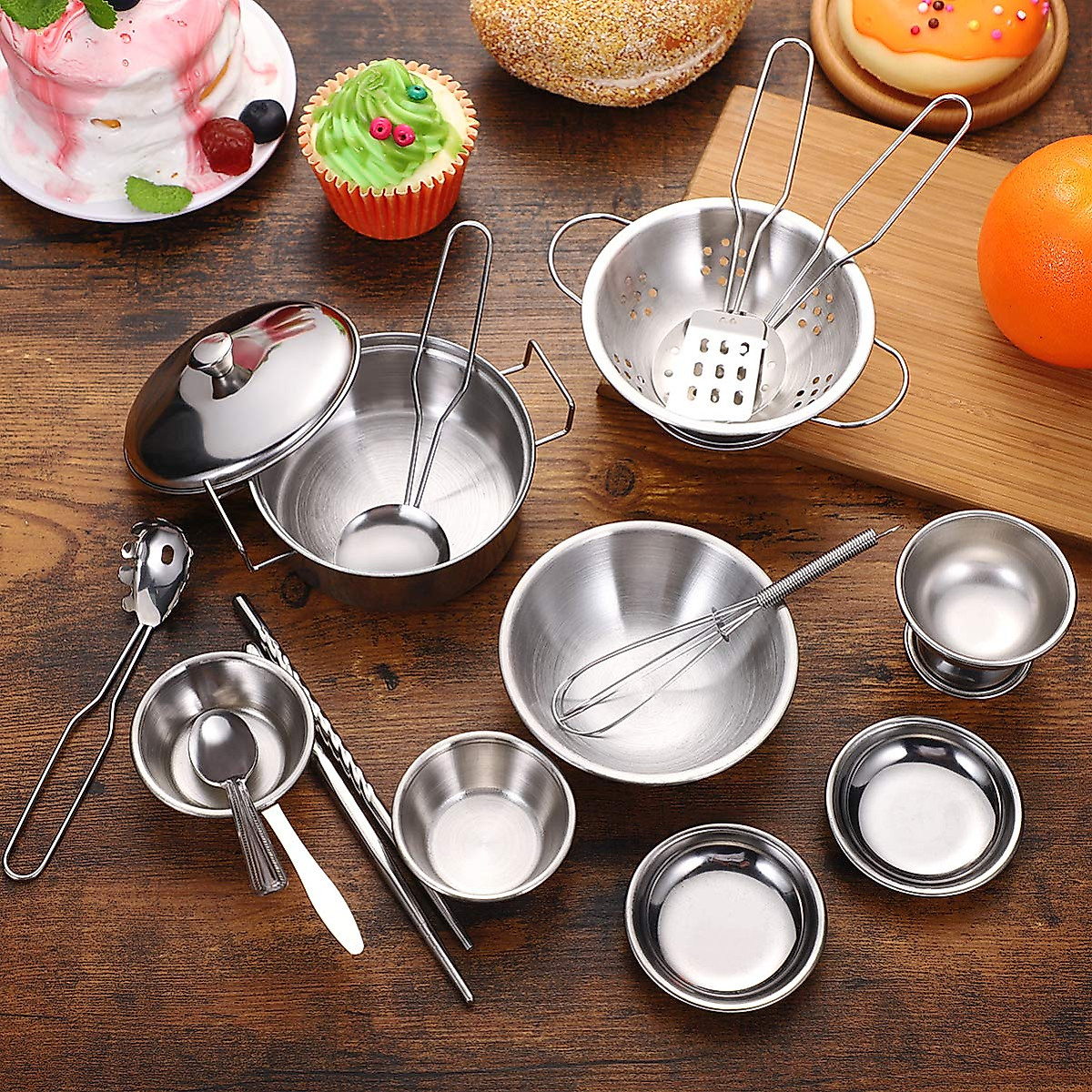 NUOBESTY 16pcs Play Kitchen Accessories Play Pots and Pans Toys for Kids Kitchen Cooking Utensils Kitchen playset Household Pot Set Toddler
