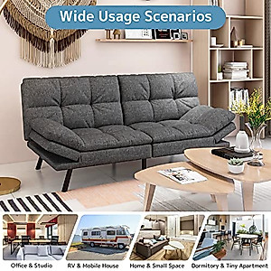 wOod-it Futon Sofa Bed, Memory Foam Foldable Couch Convertible Loveseat Sleeper Daybed with Adjustable Armrests for Small Space, Studio, Office, Apartment, Compact Living Room, Dark Gray