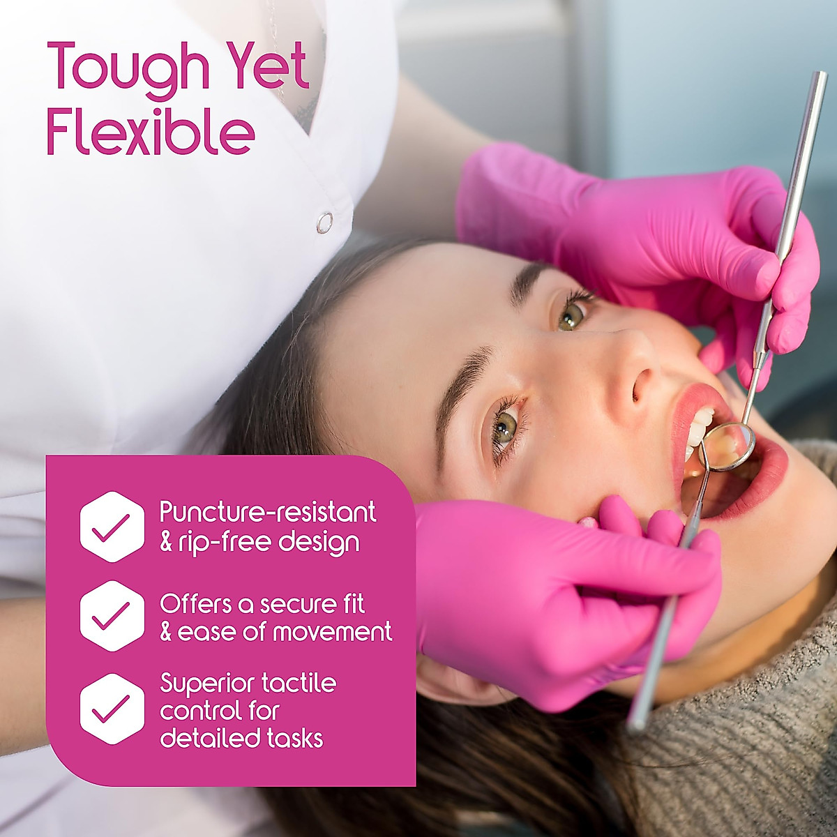 Inspire Pink Disposable Latex Free Nitrile Gloves - 2 Pack Value | Nail Salon & Hair Dye Gloves | Large