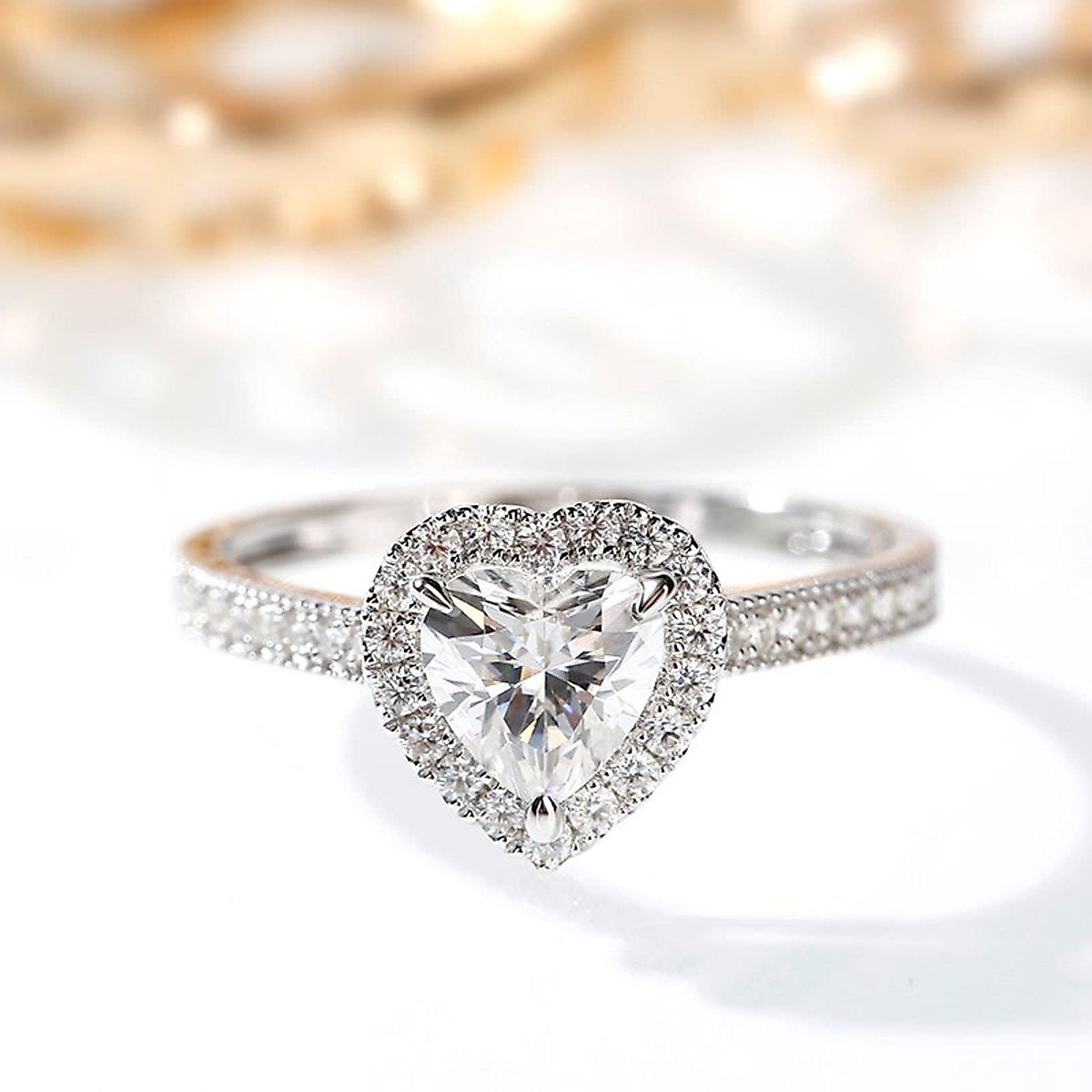 Jeulia Moissanite Halo Heart Cut Diamond White Moissanite Stone Gold Ring Engagement Anniversary Promise Wedding Rings (6)