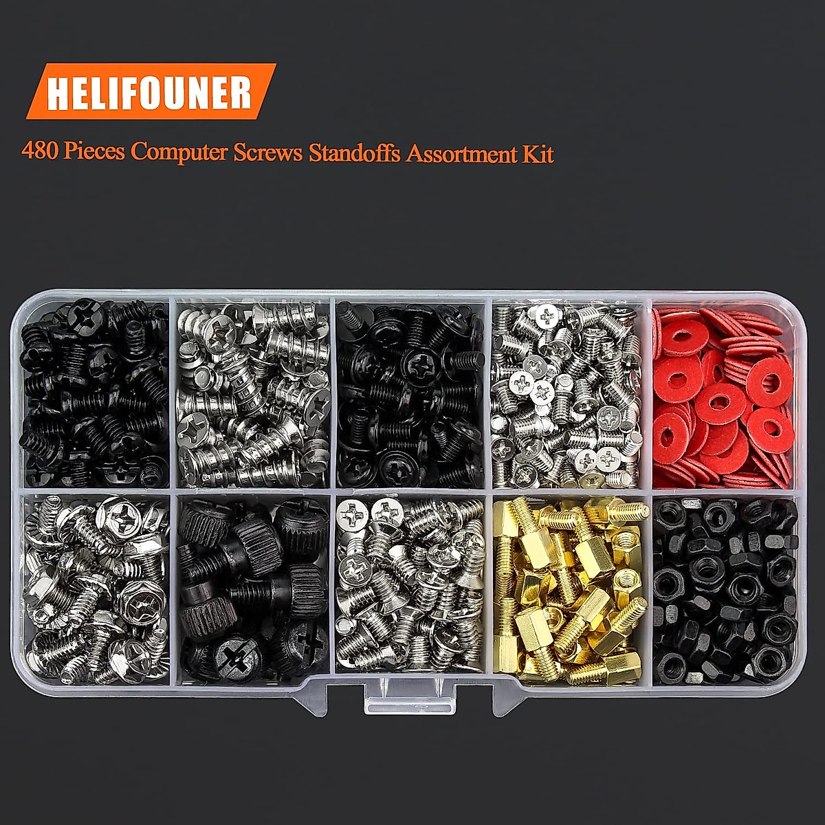 HELIFOUNER 480 Pieces Computer Standoffs Screws Assorted Kit for 2.5" SSD, Hard Drive, Computer Case, Motherboard, Fan Power Graphics with Screwdriver