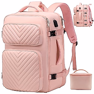 DWQOO Extra Large Travel Backpack For Women,Flight Luggage Backpack With Toiletry Bag,Personal Item Airline Approved Carry On Bag Fits 17.3 Inch Laptop,Pink