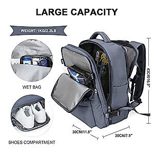 Travel Backpack Women, Carry On Backpack for Men, Hiking Laptop Backpack Waterproof Outdoor Sports Rucksack Casual Daypack, Grey Blue
