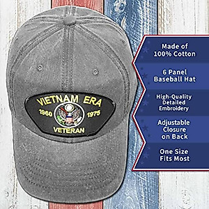 VetFriends.com Vietnam Era Veteran Vintage Grey Baseball Hat with 1960-1975 Eagle Insignia