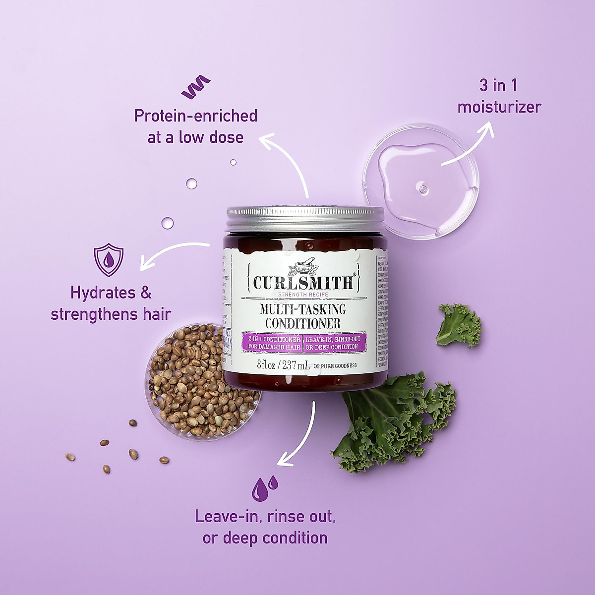 CURLSMITH – Multi-Tasking Conditioner, 3 in 1 Conditioner with Proteins, for Damaged Hair (8 fl oz)