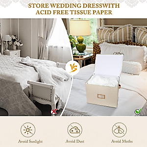 Lukeline Wedding Dress Storage Box, Wedding Dress Preservation Box with Lid, Foldable Acid-Free Organizer with 1 Pair of Microfiber Gloves and 20 Sheets of Acid-Free Paper (1, Medium)