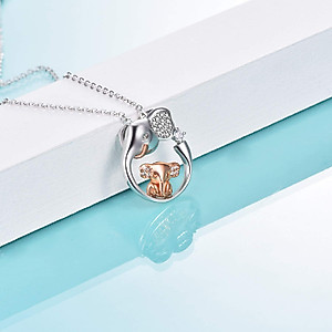 AOBOCO Elephant Jewelry Gifts for Women Sterling Silver Elephant Family Necklace for Mom Daughter Wife Grandma