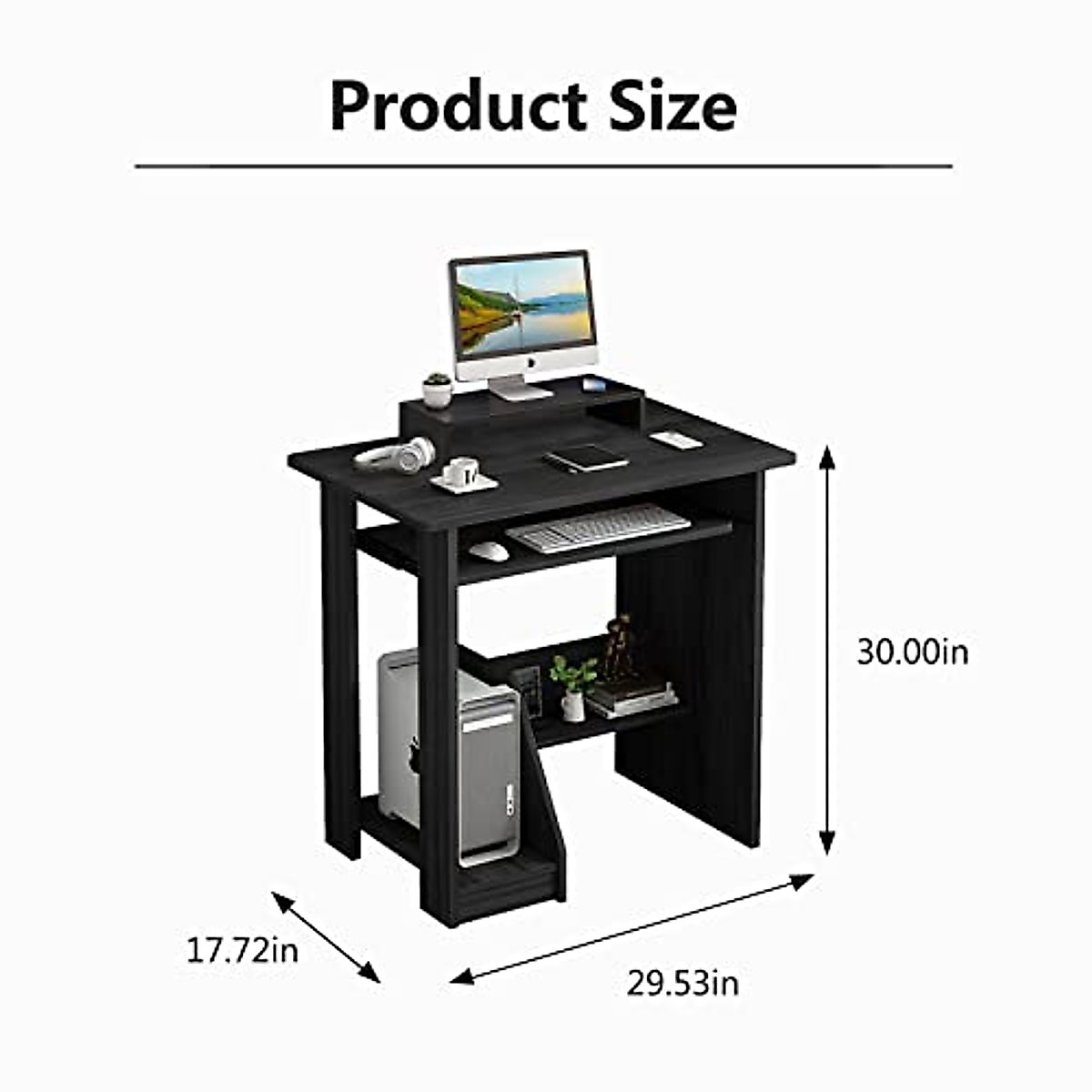 ALISENED Home Office Computer Desk with Monitor Stand Keyboard Tray, 29.5 Inch Study Writing Desk Small PC Laptop Table with Storage Shelves, Modern Workstation for Small Spaces Save Space