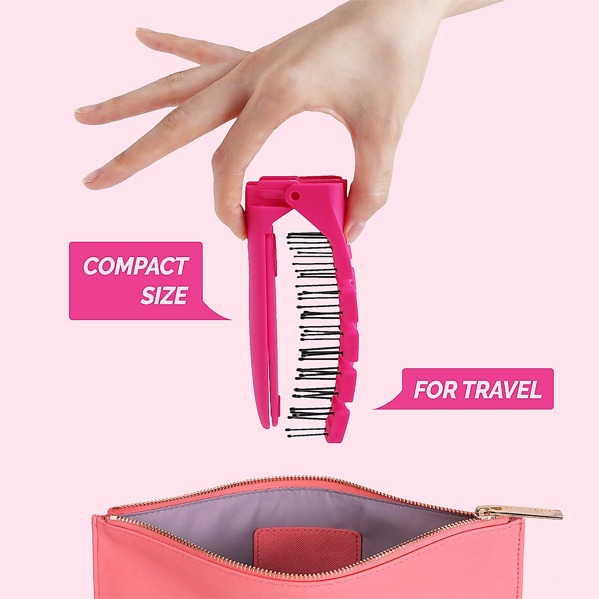 F3 Systems Folding Hair Brush with Mirror, Travel Folding Brush, Compact for Storage, Hair Brush Detangling Comb for Adult and Kids, Portable & Pocket Brush with Mirror, Healthy Shine, Wet & Dry Hair