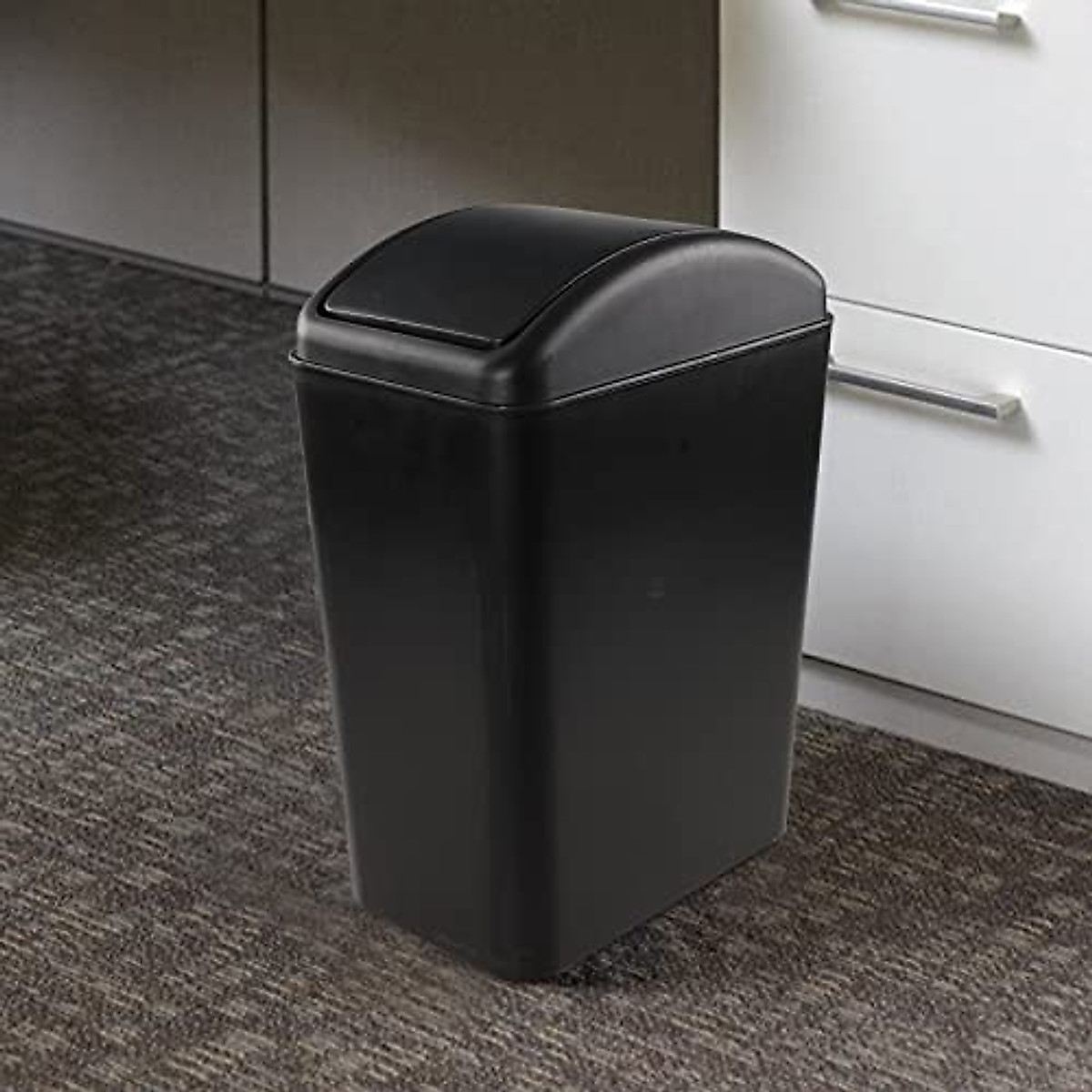Bblina Plastic Swing Lid Trash Can, 16 Liter Waste Bin, Black, F