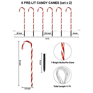 COOLWUFAN 28" Christmas Candy Cane Pathway Markers, Set of 12 Pack Christmas Outdoor Decorations Pathway Lights with 72 Warm Lights for Christmas Holiday Party Walkway Patio Garden Yard Lawn Decor