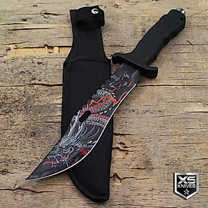S.S. Fixed Knives Black Fantasy Dragon Fixed Blade Hunting Survival Knife